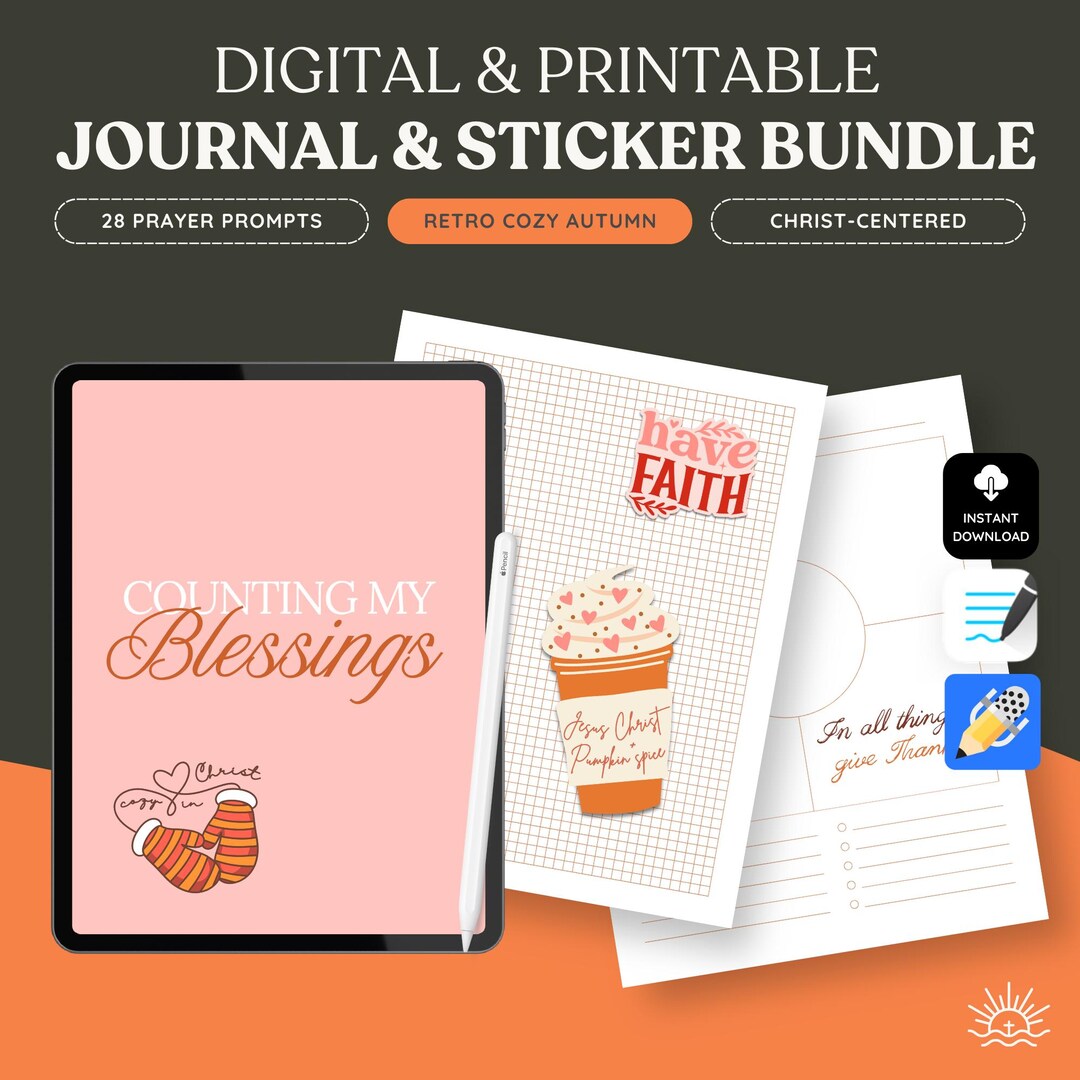 Autumn Faith Journal & Sticker Bundle: Retro Cozy Prayer Prompts (PDF ...