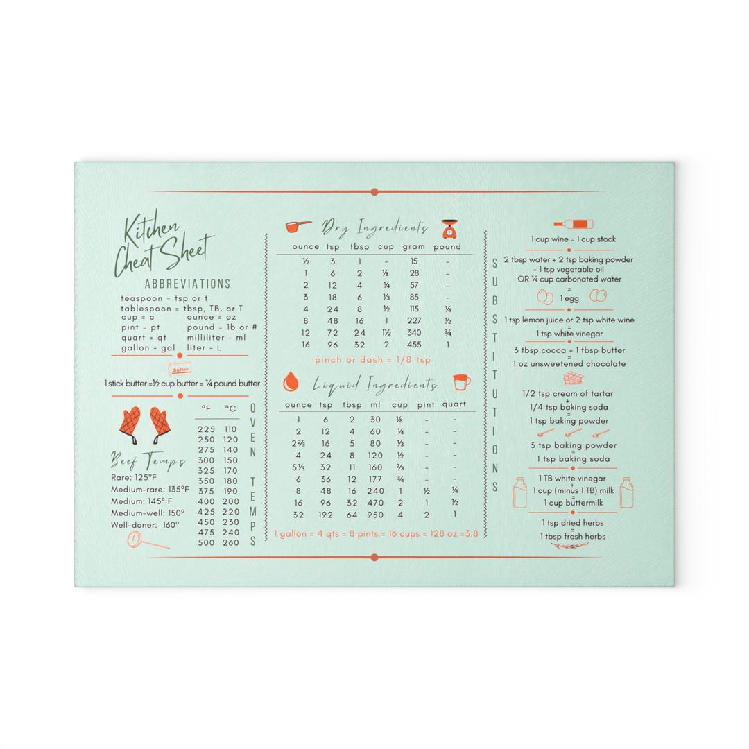 Kitchen Cheat Sheet Glass Cutting Board - Etsy