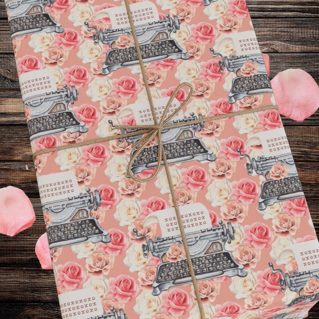 Romantic Roses Wrapping Paper, Vintage Typewriter Wrapping Paper - Etsy