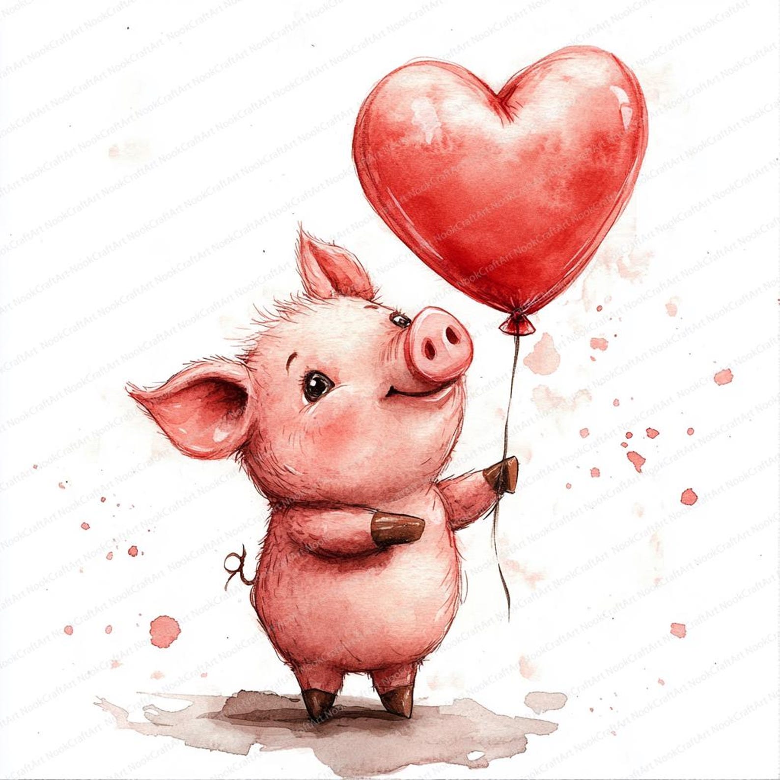 21 Piglet With Heart Balloon Clipart | Cute Valentine Illustration ...