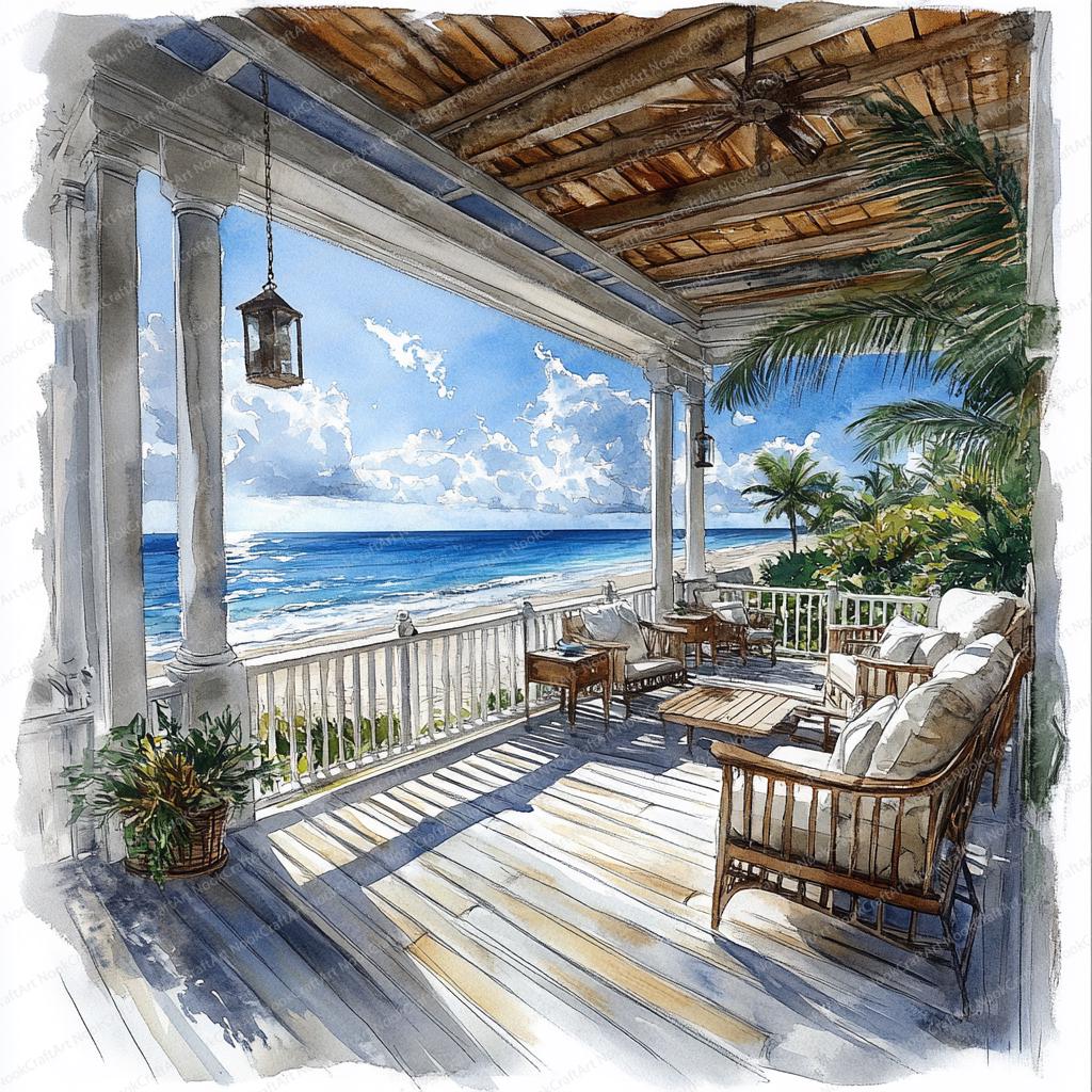18 Veranda With Ocean View Clipart | Coastal Porch Scene | Printable ...