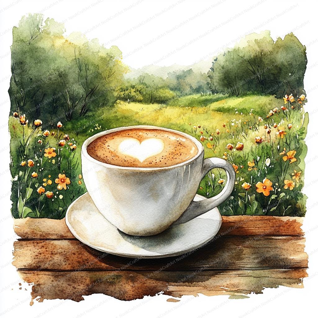 22 Spring Garden Coffee Clipart | Morning Brew With Garden View ...