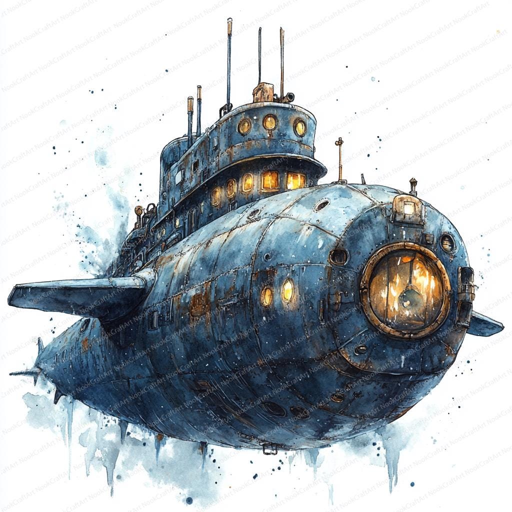 21 Detailed Submarine Clipart | Nautical Underwater Illustration ...