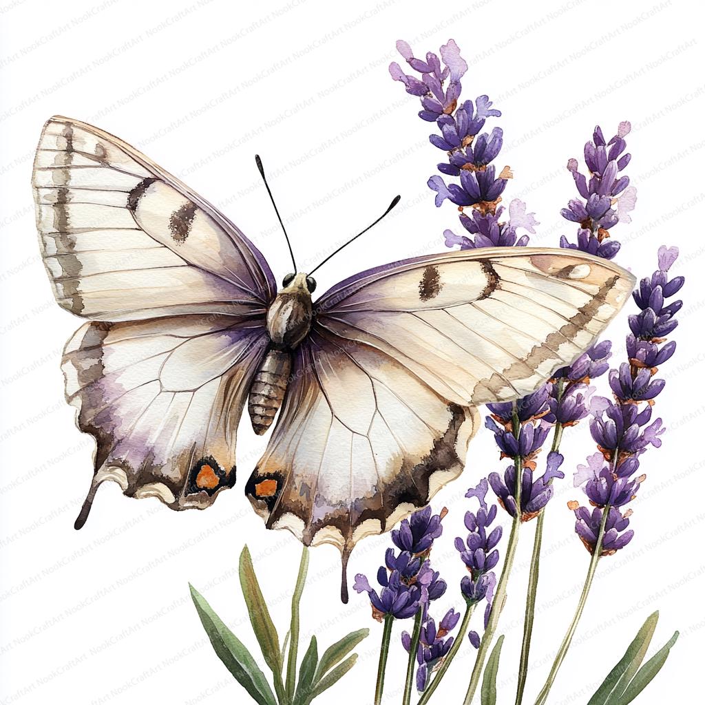 20 Butterfly on Lavender Clipart | Whimsical Floral Illustration ...