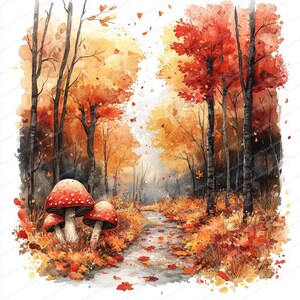 19 Forest Autumn Mushroom Clipart | Fallen Leaves and Nature ...