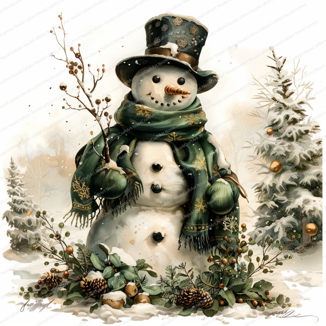 11 Vintage Snowman in Winter Scenery Clipart Cute Snowman High Quality ...