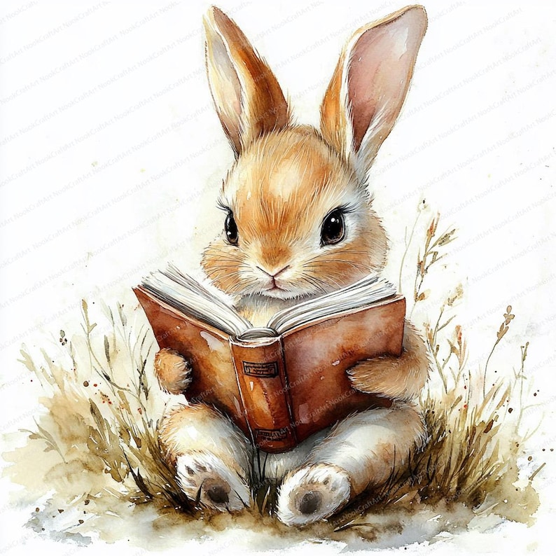17 Bunny Reading Book Clipart | Cute Bunny Clipart | Printable ...