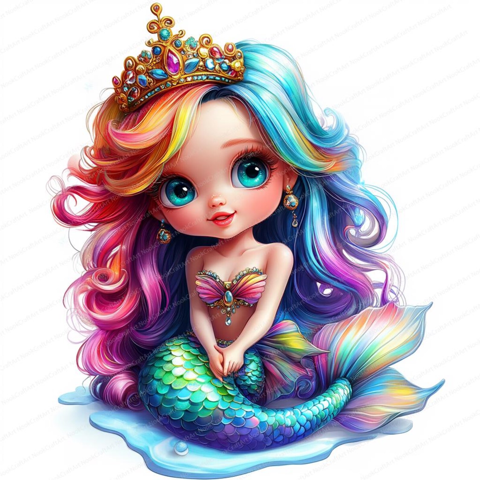 14 Cute Mermaid Clipart | Printable Watercolor Clipart | High Quality ...