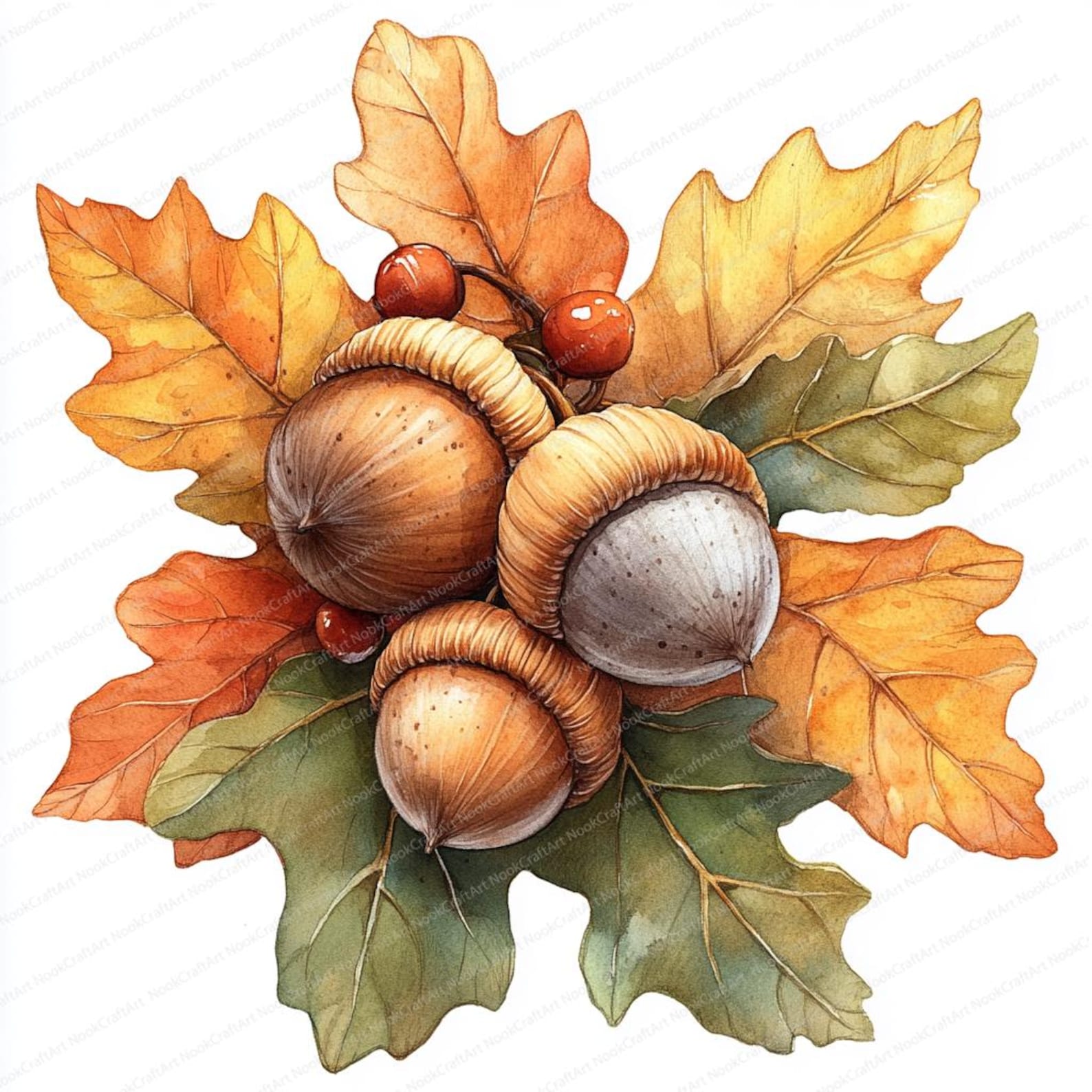 16 Oak Acorns Clipart | Autumn Nature Art | High Quality Jpgs | Digital ...