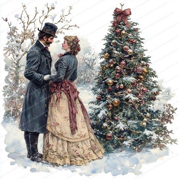 Victorian Christmas Snow Scenes Clip Art