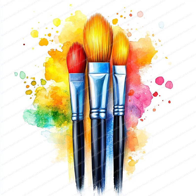 20 Paint Brushes Clipart | Watercolor Painting Supplies Images ...