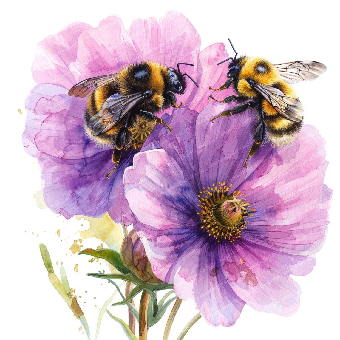 20 Bees and Flowers Floral Bees Clipart Printable Watercolor Clipart ...