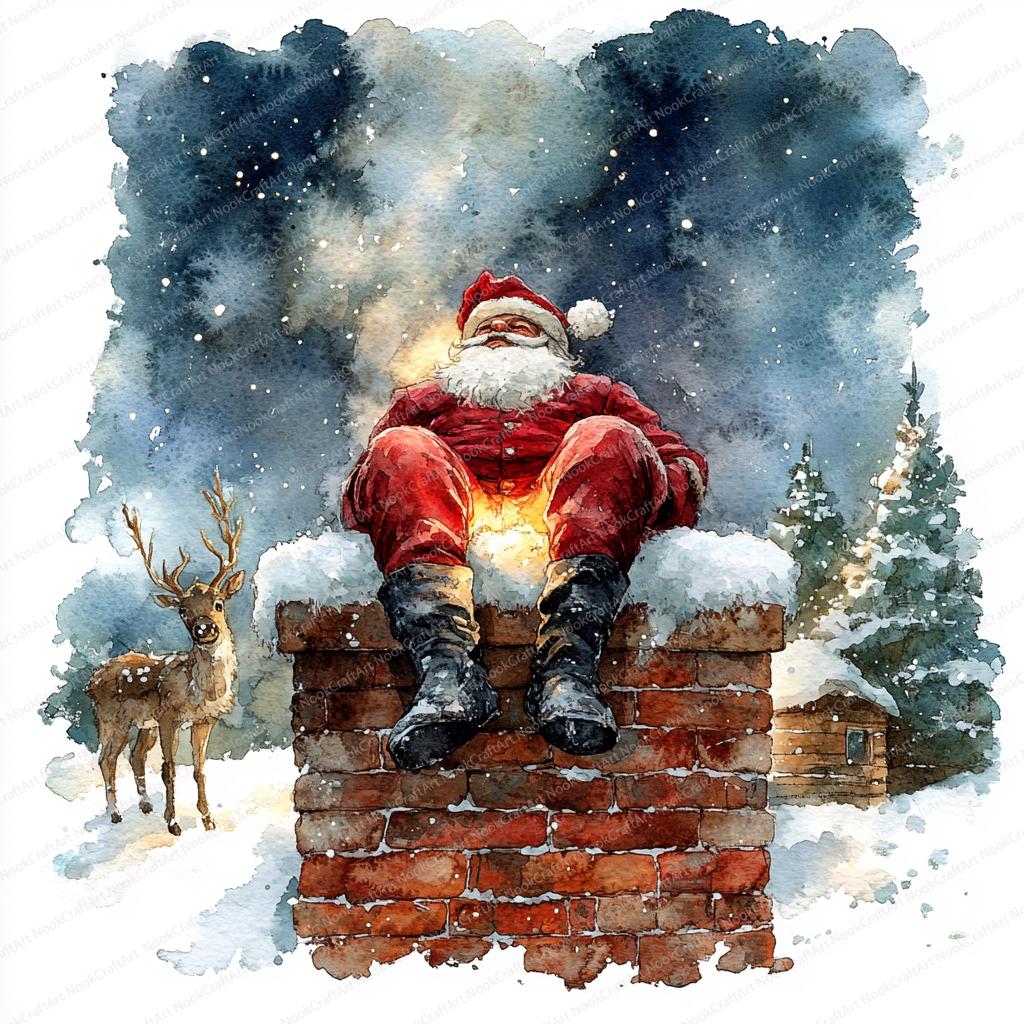 20 Santa Stuck in Chimney Clipart | Christmas Humor Illustration ...