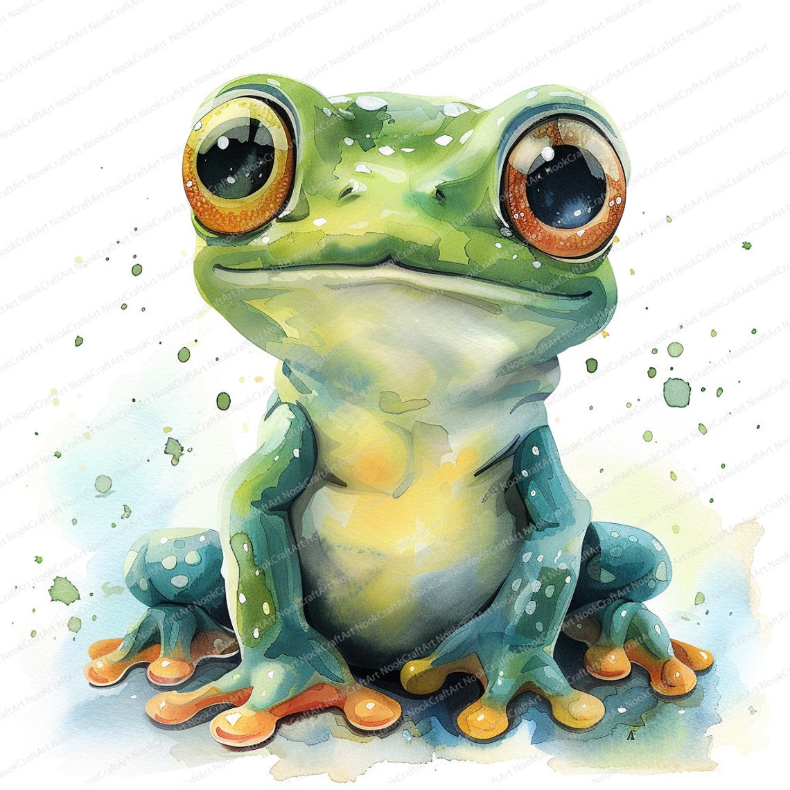 14 Watercolor Frog Clipart Cute Baby Frog Printable Watercolor Clipart ...