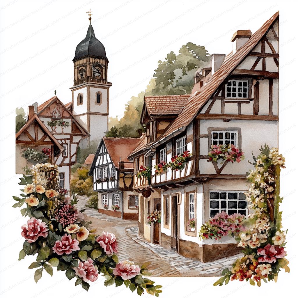 20 Watercolor English Village Houses Clipart Bundle | Printable ...