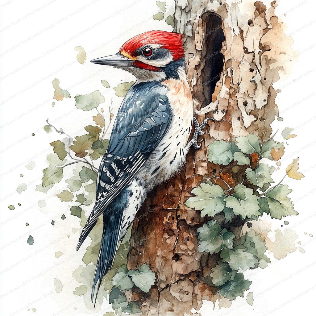24 Woodpecker on Tree Clipart | Nature-inspired Wildlife Illustration ...