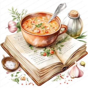16 Grandma's Soup Cookbook Clipart | Printable Watercolor Clipart ...