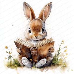 17 Bunny Reading Book Clipart | Cute Bunny Clipart | Printable ...