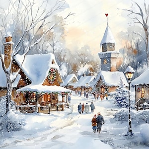 14 Watercolor Little Winter Village | Holiday Village | Printable ...