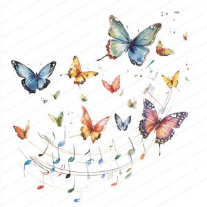 14 Notes With Butterflies Clipart Musical Whimsy Printable Watercolor ...