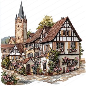 20 Watercolor English Village Houses Clipart Bundle | Printable ...