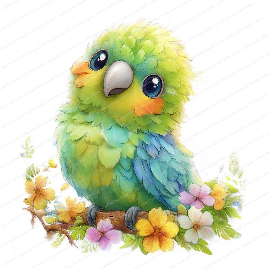 20 Cute Parrot With Flowers Clipart Bundle | High Res Watercolor Jpgs ...