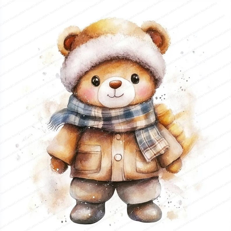 20 Winter Teddy Bear Clipart | Christmas Bear | Printable Watercolor ...