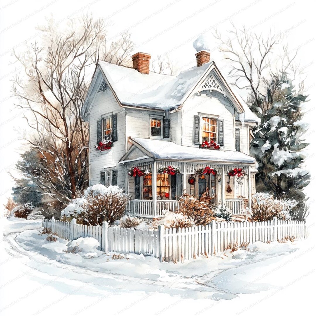 18 Winter Houses Clipart | Cozy Home Clipart | Watercolor Winter ...