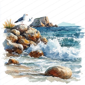 18 Seaside Cliffs Clipart | Majestic Gulls and Waves | Printable ...