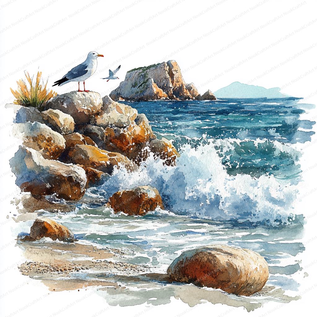 18 Seaside Cliffs Clipart | Majestic Gulls and Waves | Printable ...