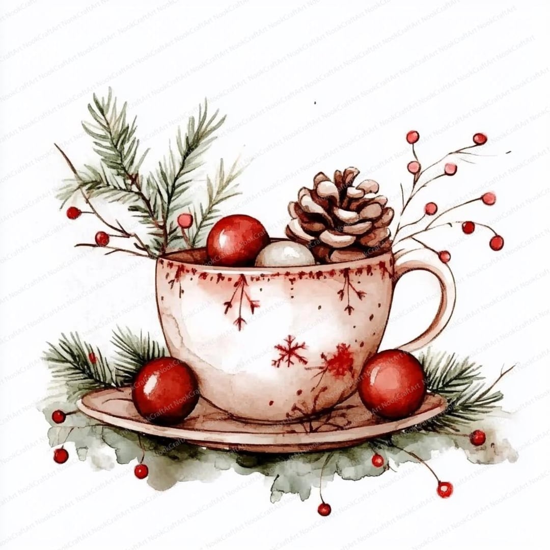 18 Festive Christmas Tea Cups Clipart | Cozy Holiday Tea Cups ...