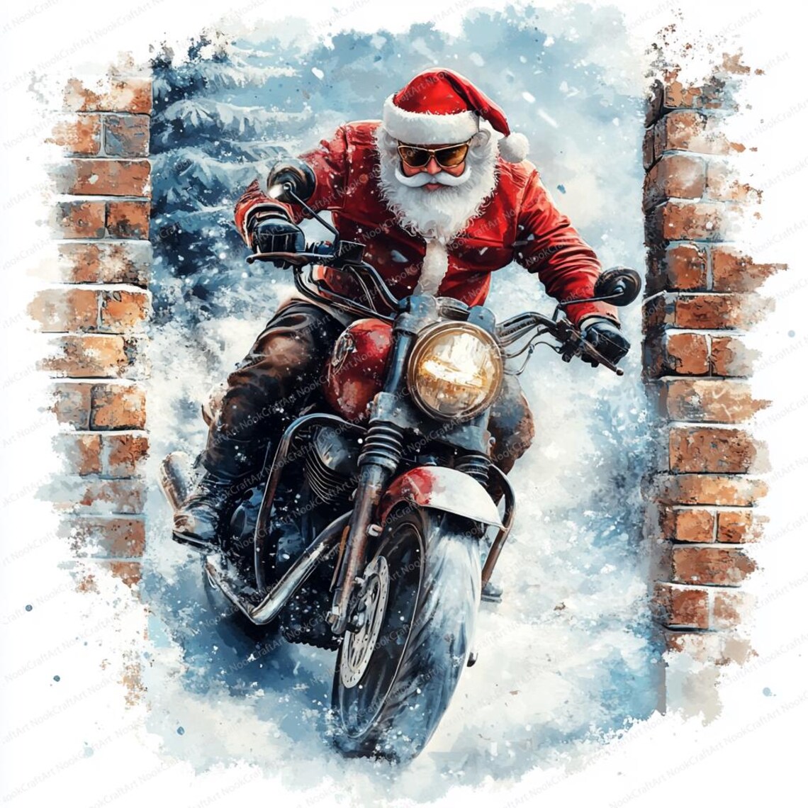 10 Santa Motorcycle Clipart | Christmas Santa on Bike | Festive ...