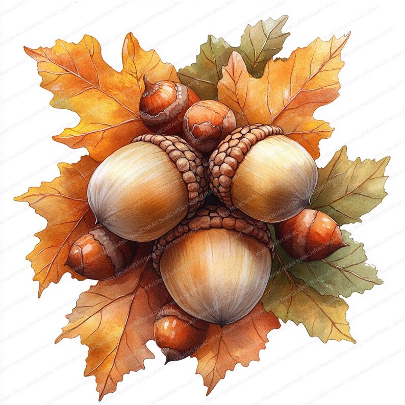 16 Oak Acorns Clipart | Autumn Nature Art | High Quality Jpgs | Digital ...