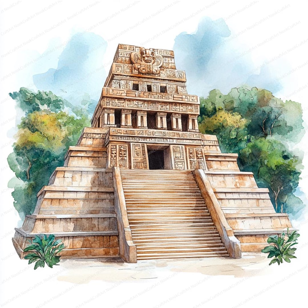 16 Aztec Temple Clipart | Aztec Pyramid | Printable Watercolor Clipart ...
