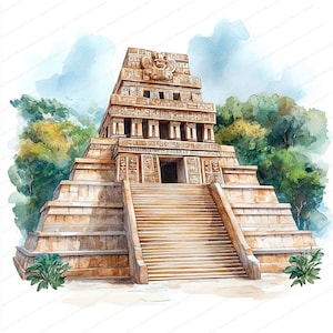 16 Aztec Temple Clipart | Aztec Pyramid | Printable Watercolor Clipart ...