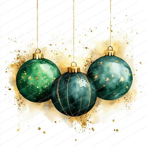 20 Christmas Card Clipart | Green and Gold Baubles Design | Printable ...