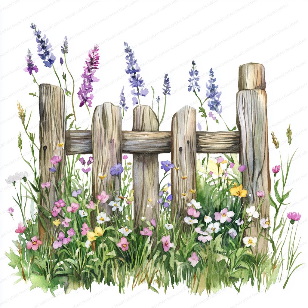 20 Spring Fence Clipart | Watercolor Spring Clipart | High Quality Jpgs ...
