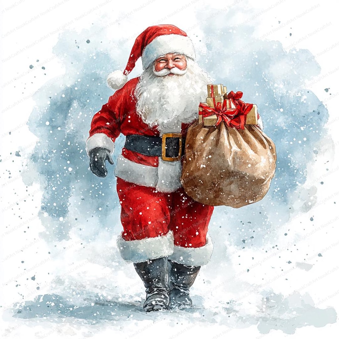 Watercolor Santa With Presents Clipart | 14 High Quality Jpgs ...