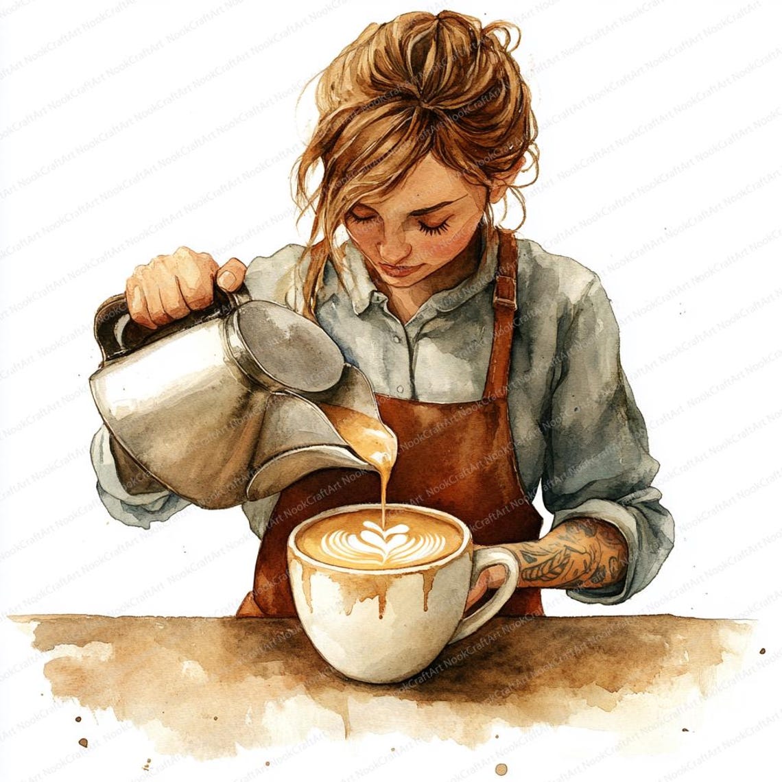 23 Tattooed Barista Latte Art Clipart | Unique Coffee Shop Illustration ...