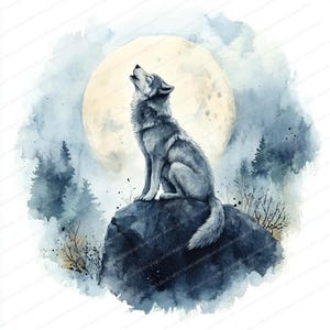 17 Wolf Howling at Moon Clipart | Mystic Nocturnal Wildlife Art ...