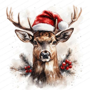 14 Deer With Santa Hat Clipart | Christmas Reindeer Design | Printable ...