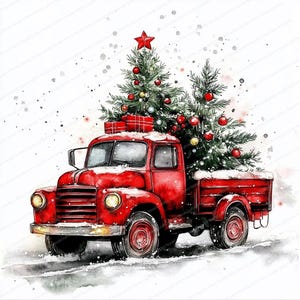18 Red Christmas Truck Clipart | Festive Truck Art | Printable Clipart ...