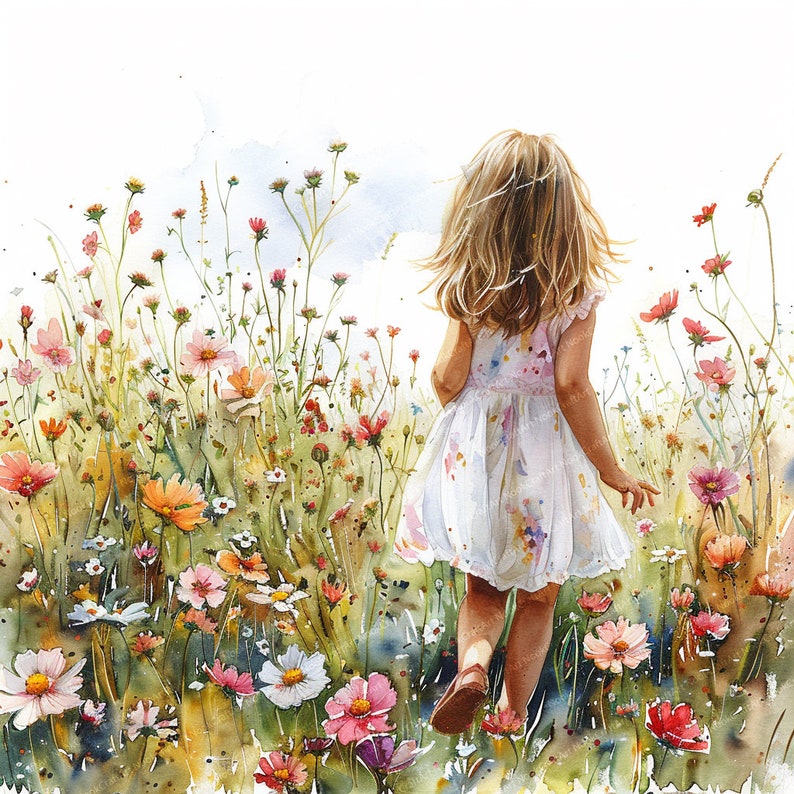 12 Girl in Flowers Flower Clipart Printable Watercolor Clipart High ...