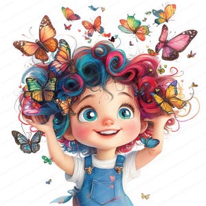 Sweet Girl With Butterfly Clipart | 18 High Quality Jpgs | Printable ...