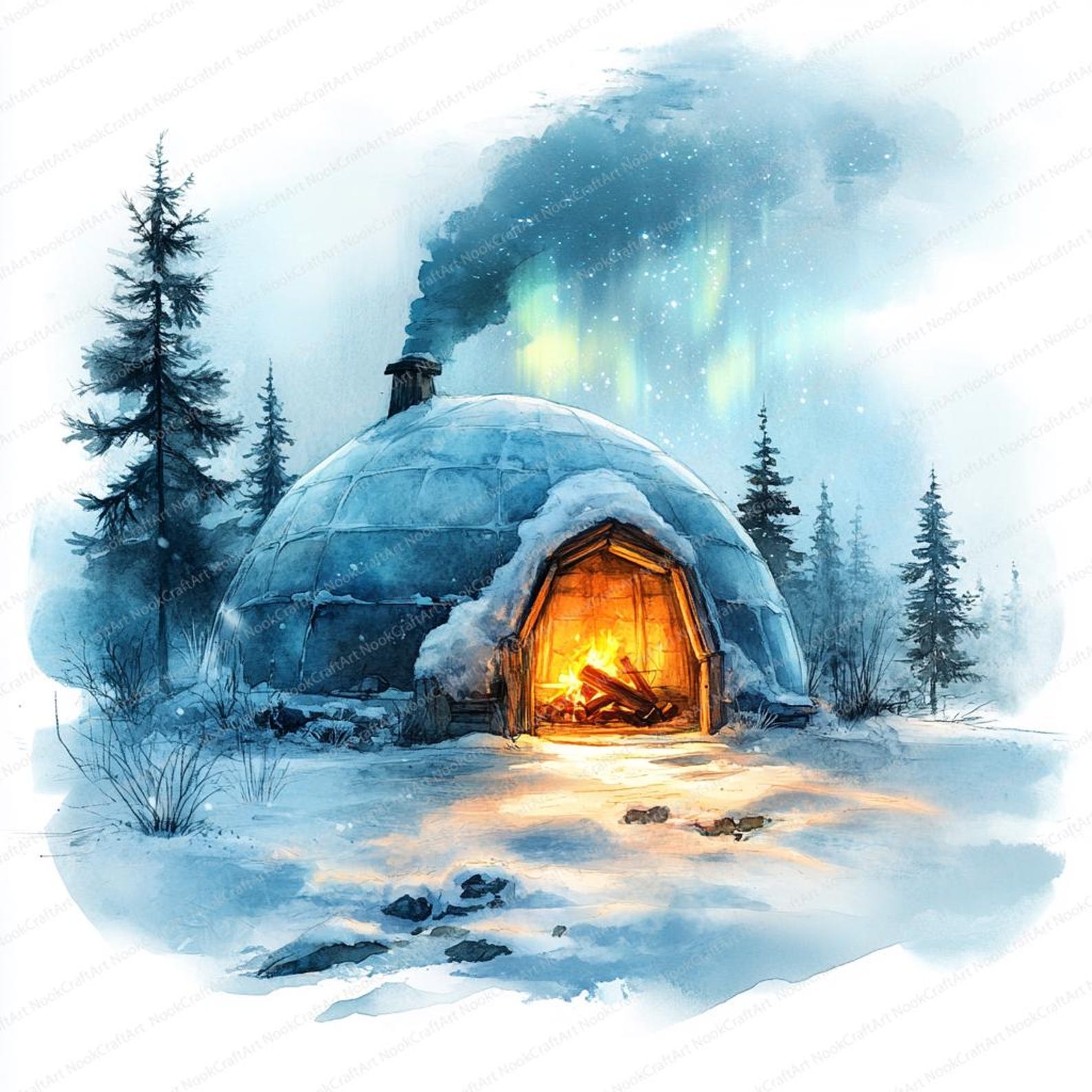 24 Igloo With Burning Fireplace Clipart | Cozy Winter Wonderland ...