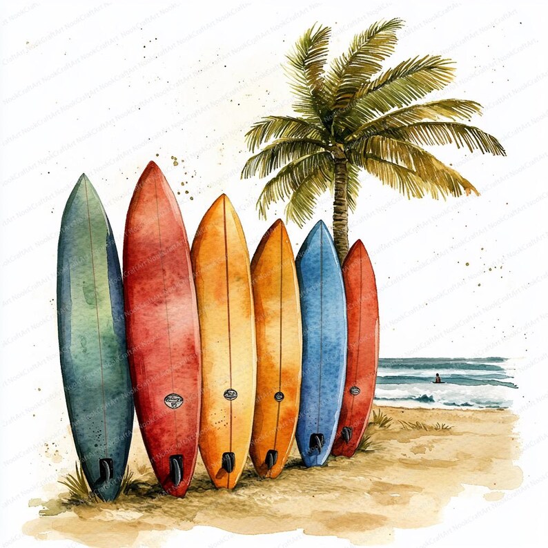 20 Surfboard Clipart Set | Beach Wave Graphics Collection| Printable ...