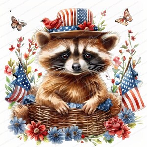 12 Watercolor Patriotic Raccoon Collection U.S. Raccoon Printable ...