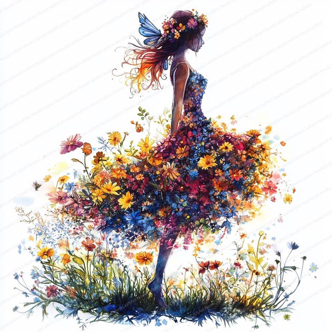 17 Spring Fairy Flower Dress Clipart | Enchanting Floral Attire Design ...