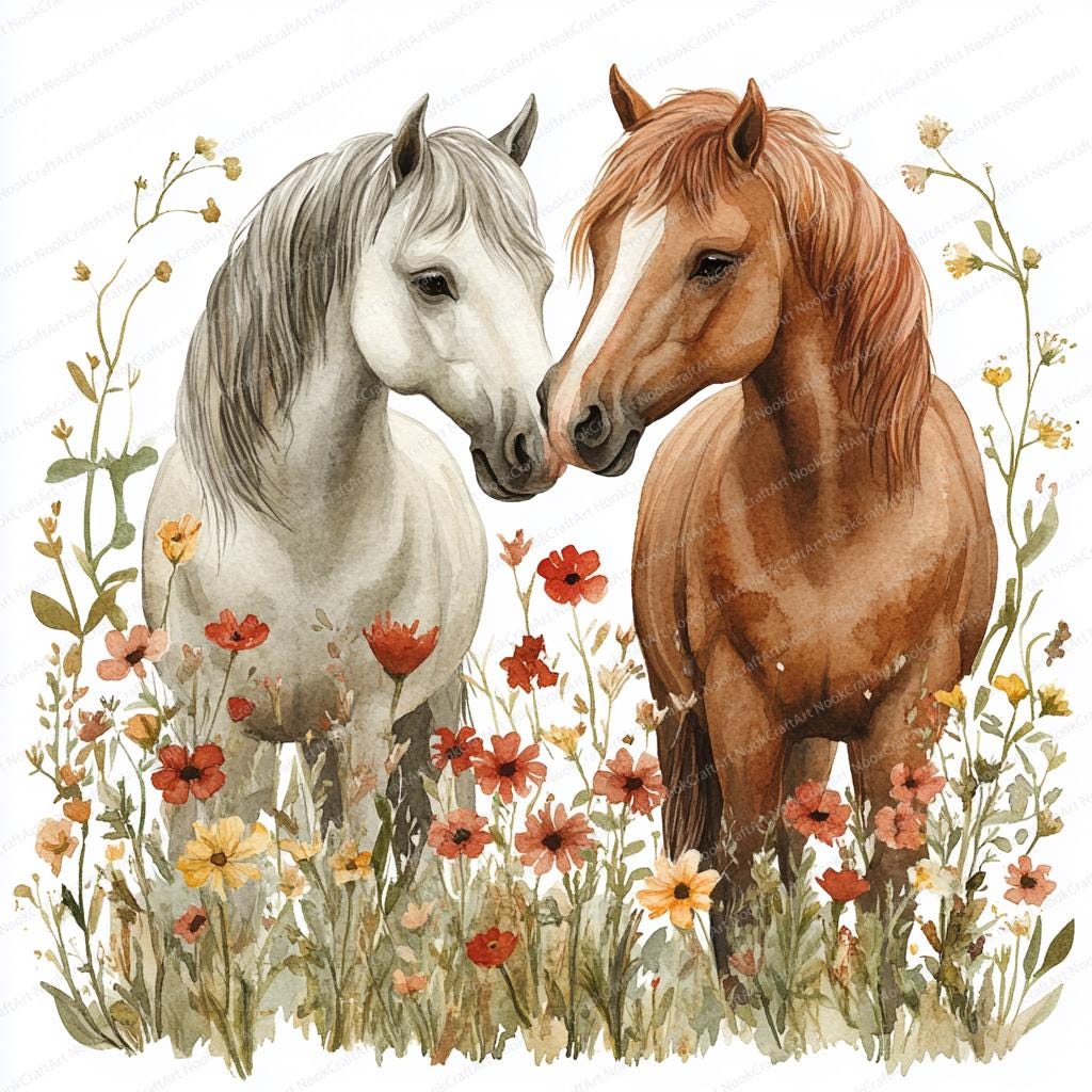 18 Horse Nose Nuzzle Clipart | Two Horses in Affection Art | Printable ...