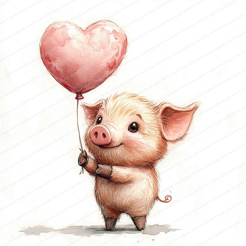 21 Piglet With Heart Balloon Clipart | Cute Valentine Illustration ...